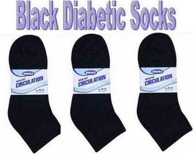 3 Pairs BLACK Circulation Diabetic ANKLET Socks Solids Mens Women ...