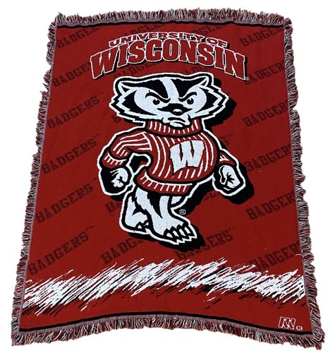 Vintage Wisconsin Badgers Knit Throw Blanket Bucky Northwest Co USA ...