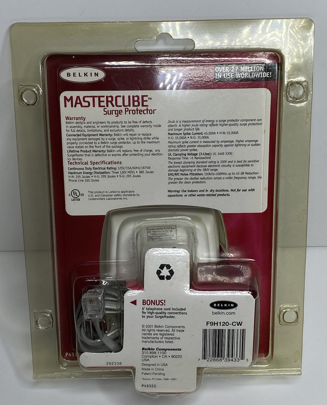 Belkin Mastercube F9H120CW Surge Protector 722868394335| eBay