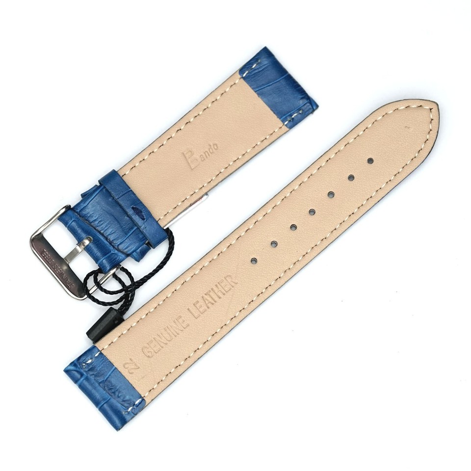 22mm Blue Crocodile Grain Leather Watch Strap Watch Band Stainless ...