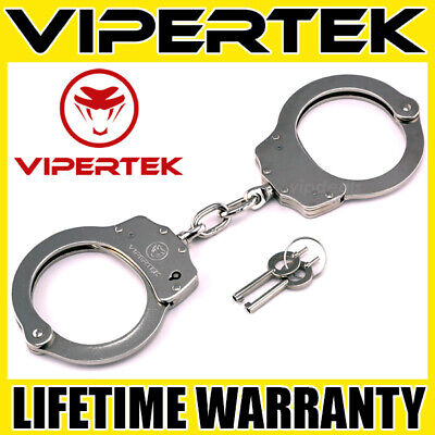 VIPERTEK Professional Double Lock Silver Steel Police Handcuffs w/ Keys ...
