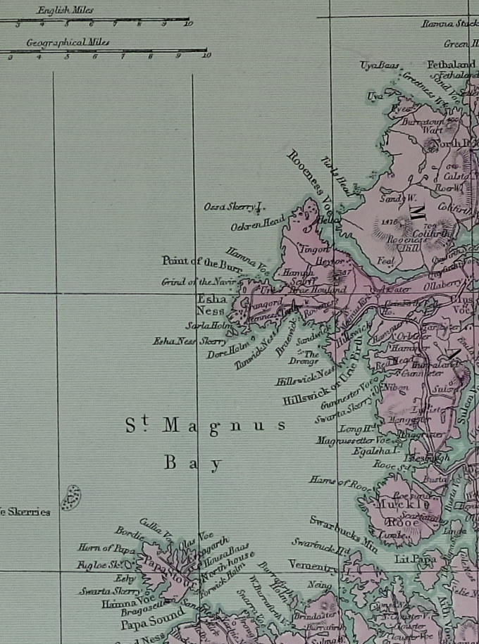 1891 ANTIQUE MAP ORKNEY ISLANDS POMON MAINLAND SANDA ~ SHETLAND ISLANDS ...