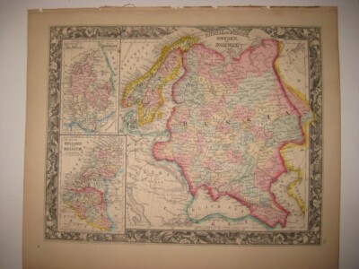 ANTIQUE 1860 RUSSIA SWEDEN NORWAY DENMARK HOLLAND BELGIUM MITCHELL ...