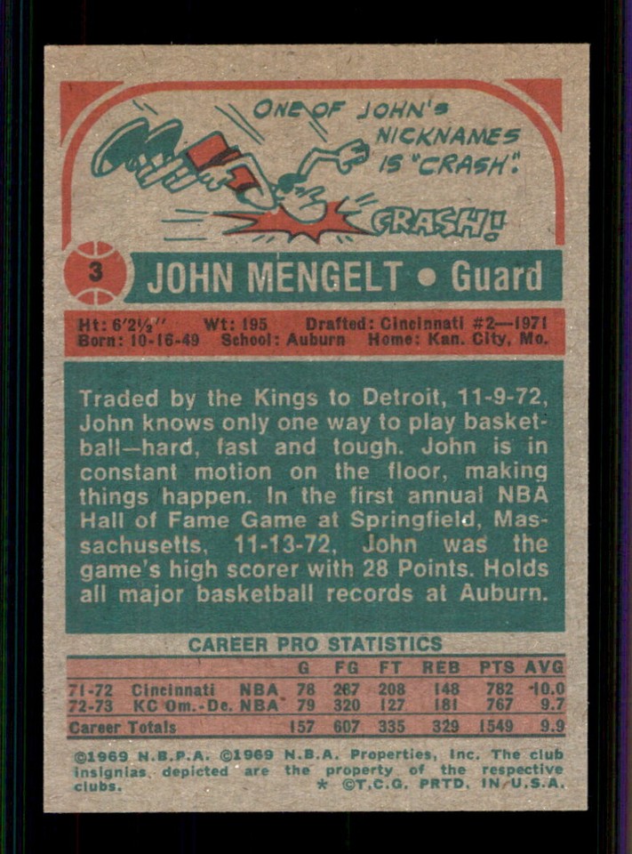 1973-74 Topps #3 John Mengelt - Crease Free | eBay