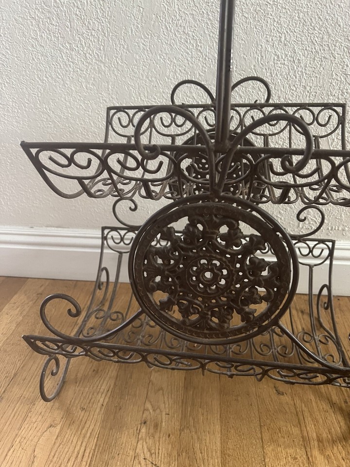 Vintage Ornate Wrought Iron Handmade Scroll Magazine Rack Towel Holder ...