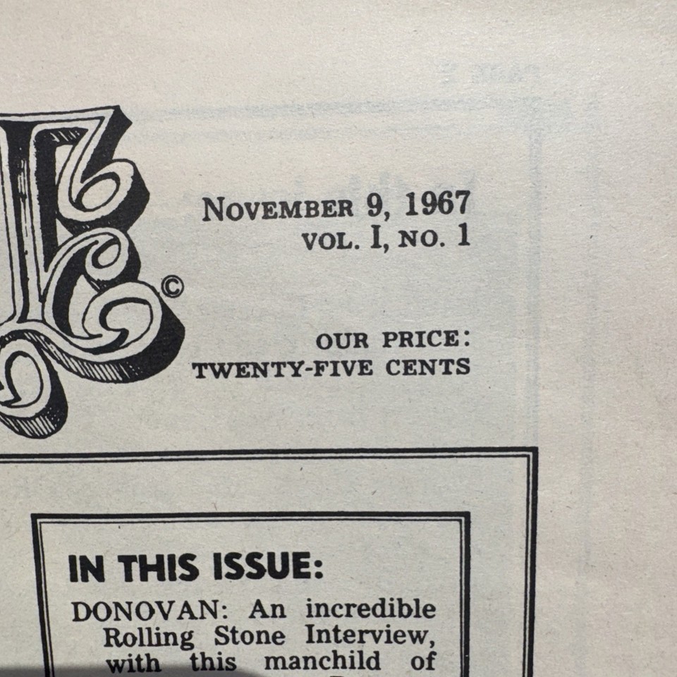 First issue of Rolling Stone magazine, published on November 9, 1967 ...
