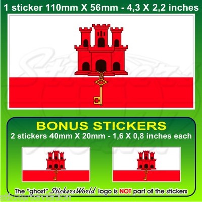 GIBRALTAR Gibraltarian Flag 110mm (4,3") Vinyl Bumper Sticker, Decal x1 ...
