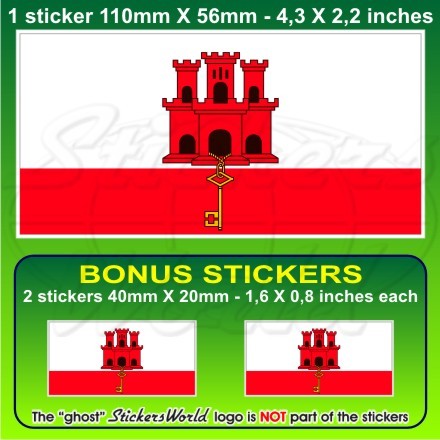 GIBRALTAR Gibraltarian Flag 110mm (4,3") Vinyl Bumper Sticker, Decal x1 ...
