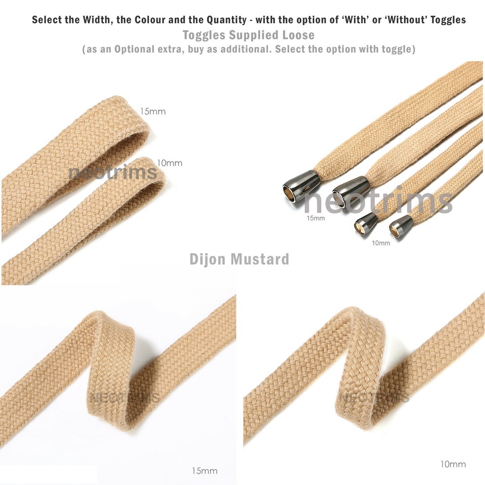 Drawstring Cord Cotton Hoodie String for Sweatshirt,10 & 15mm,Toggle ...