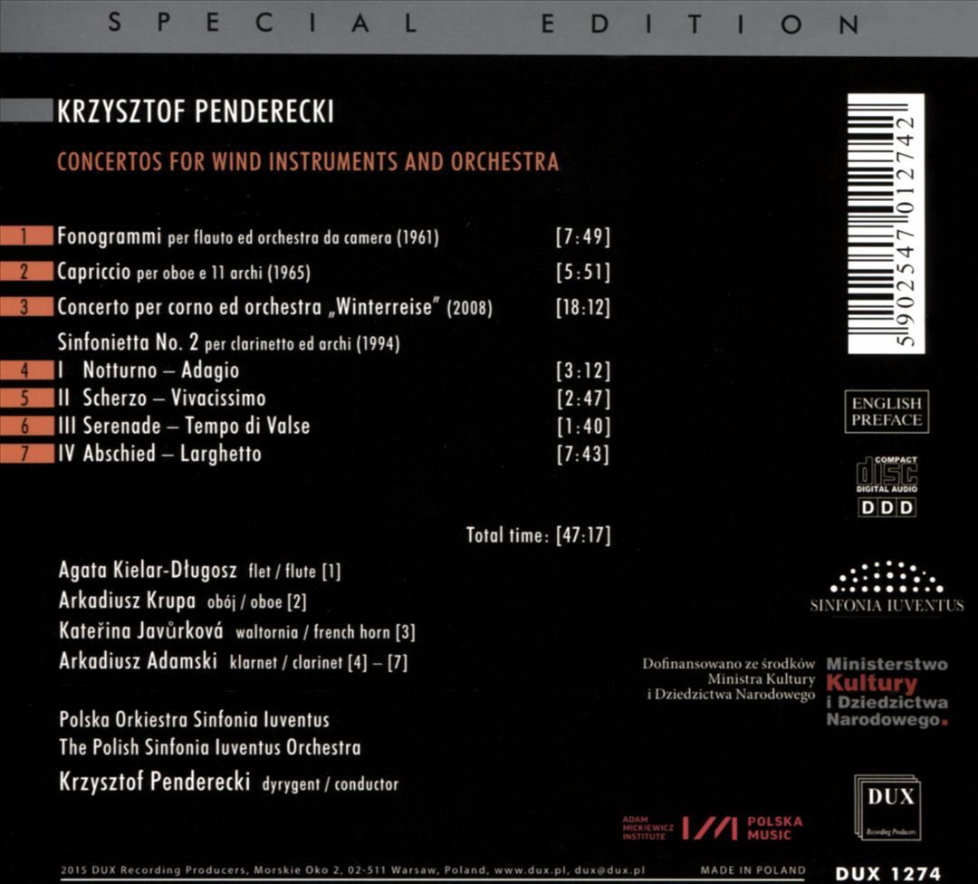 KRZYSZTOF PENDERECKI PENDERECKI: FONOGRAMMI PER FLAUTO; CAPRICCIO PER ...