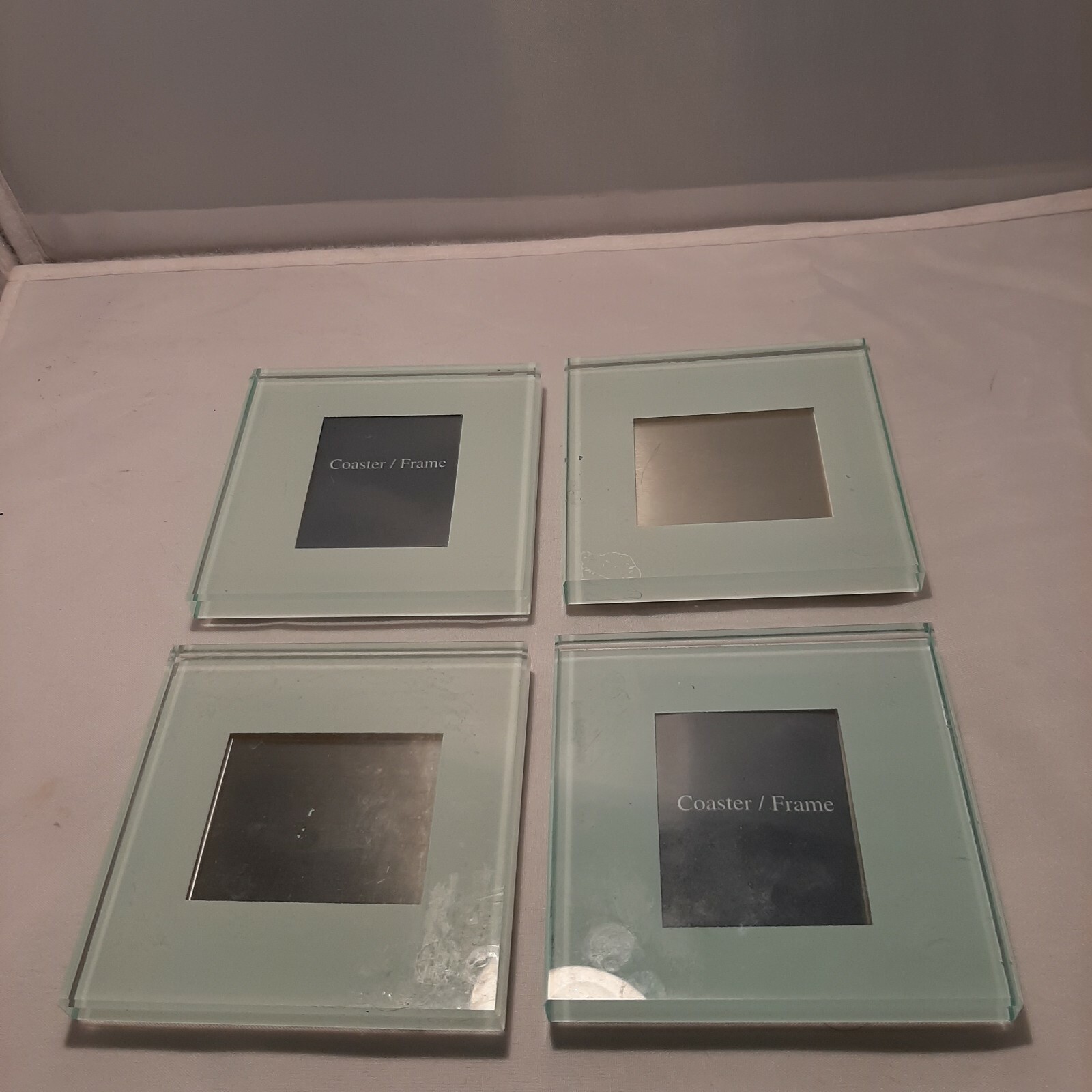 Picture Frame Coasters Clear Blue Tempered Thick Glass 4 Coasters Set ...