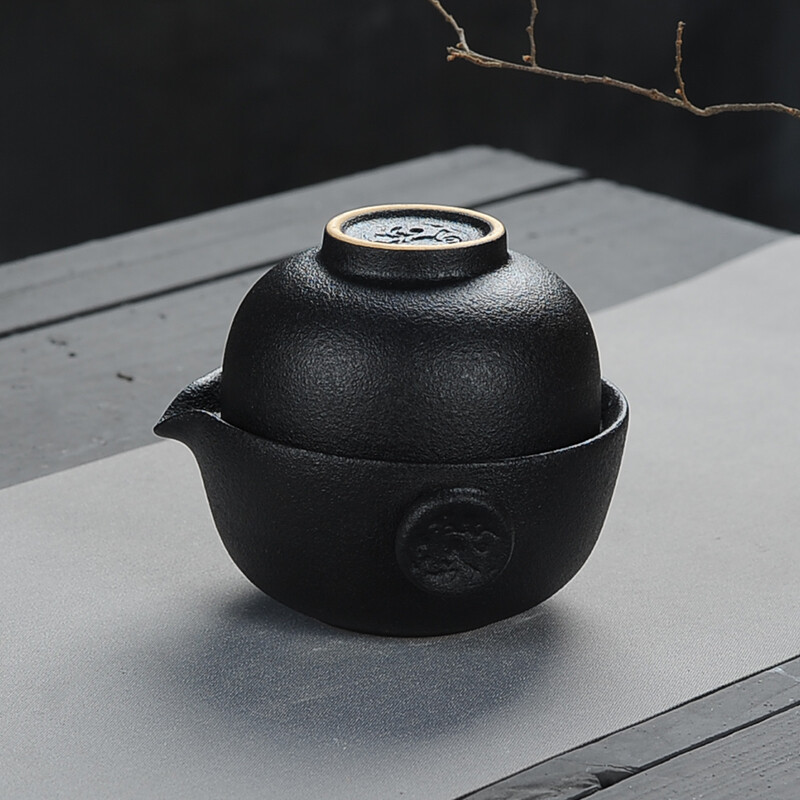 portable tea set for travel black pottery tea pot with infuser tea cup ...