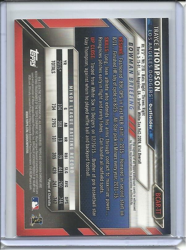 Trayce Thompson 2016 Bowman Chrome Auto Autograph Rookie Card RC BCAR ...