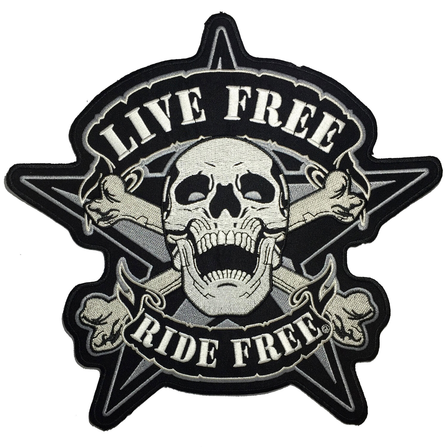 Live Free Ride Free Biker Motorcycle Iron on Embroidered Large Back ...