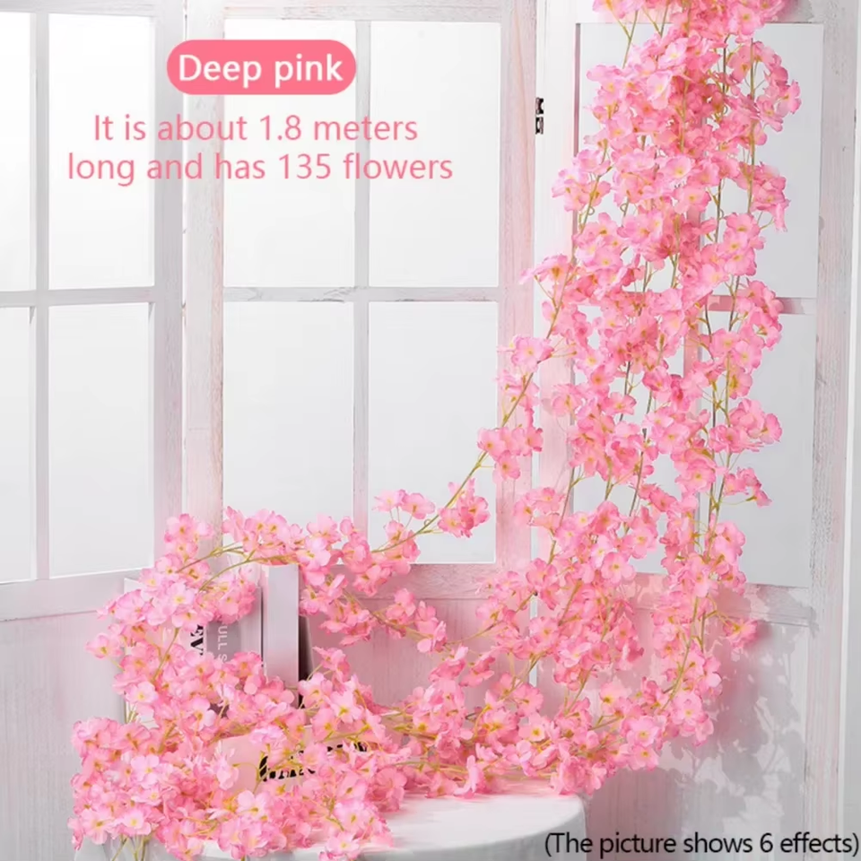 180Cm Artificial Sakura Flowers Vine Wedding Party Home Decor Outdoor ...