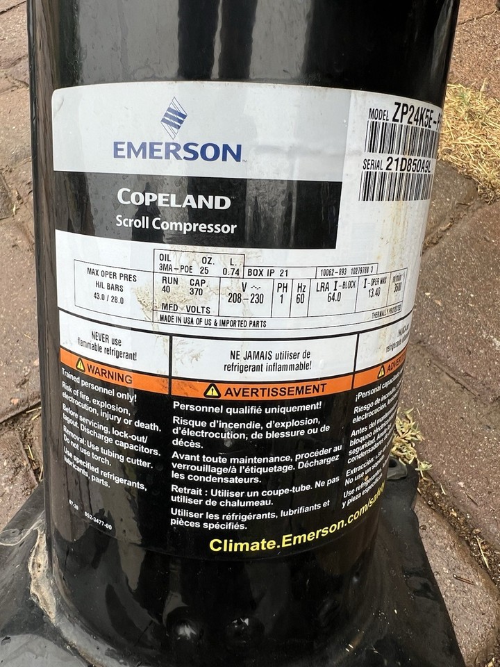 COPELAND SCROLL COMPRESSOR model ZP24K5E - PFV- 800 year 2021- 220v ...