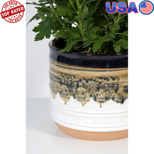 Modern Ceramic Planter 12 Inch Round All-Weather Drainage Plug Indoor ...
