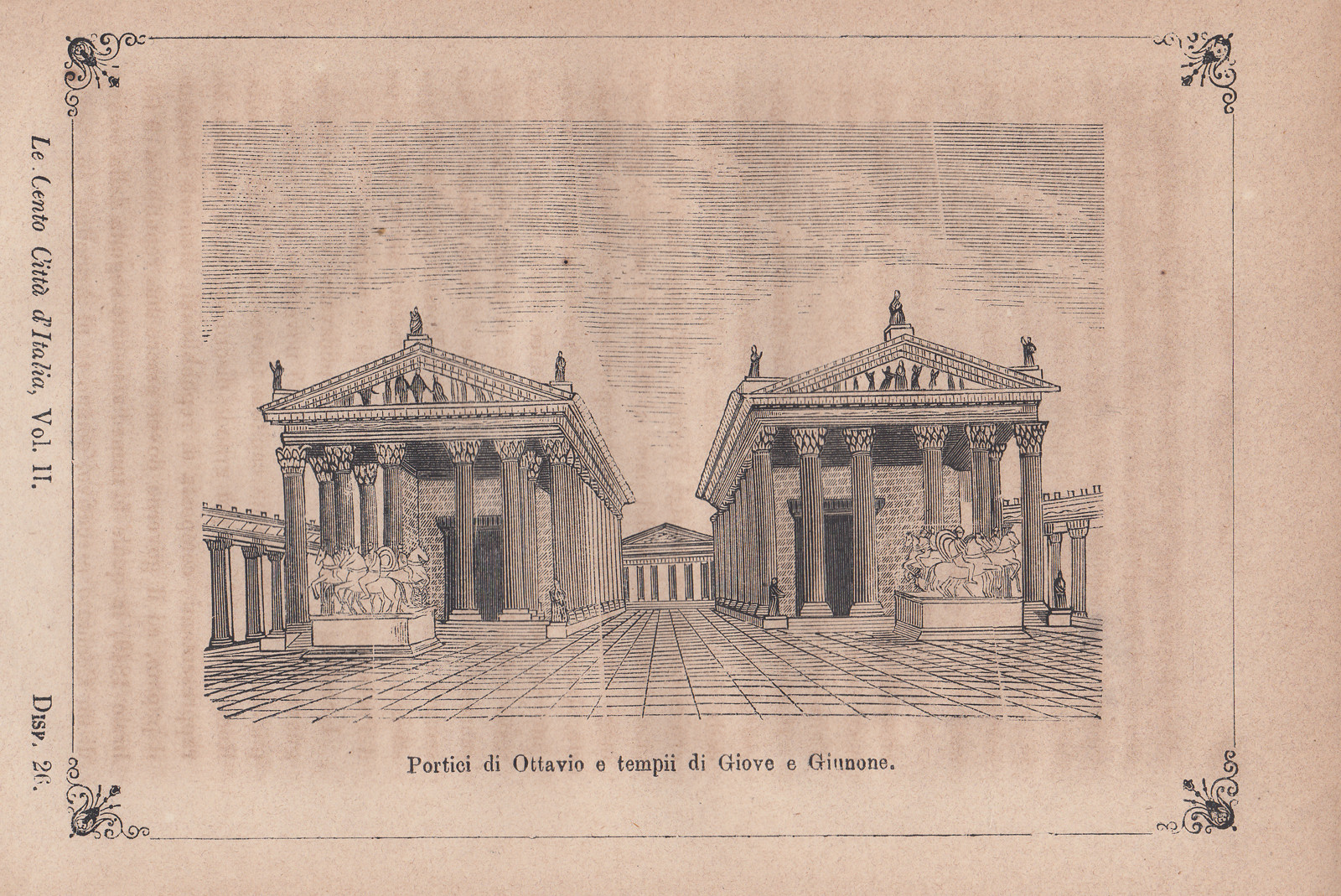 Roma portici di Ottavio e tempi di giove e giunone xilografia 1871 | eBay