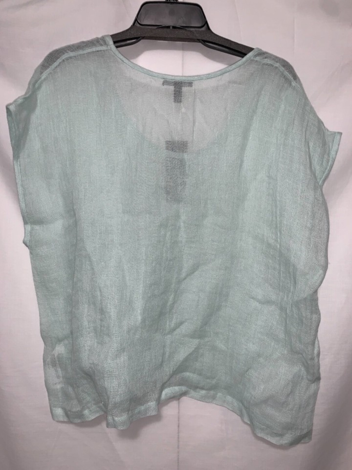 Eileen Fisher Aurora Gauze Sheer Scoop Neck Linen Short Boxy Top XL | eBay