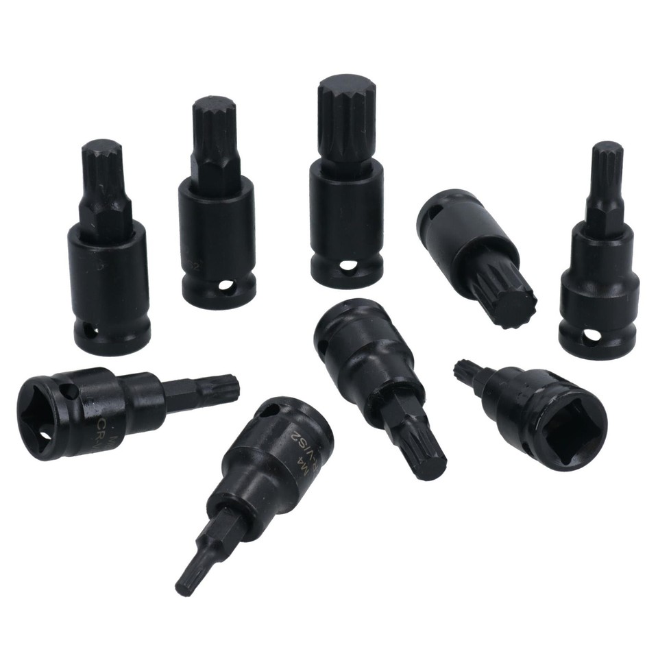 3/8in Drive Impacted Impact Shallow Hex Allen Torx Star + Spline Bits ...