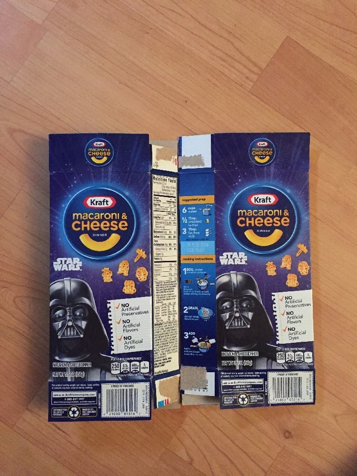 Star Wars Kraft Macaroni & Cheese Darth Vader Right & Left Empty Boxes ...