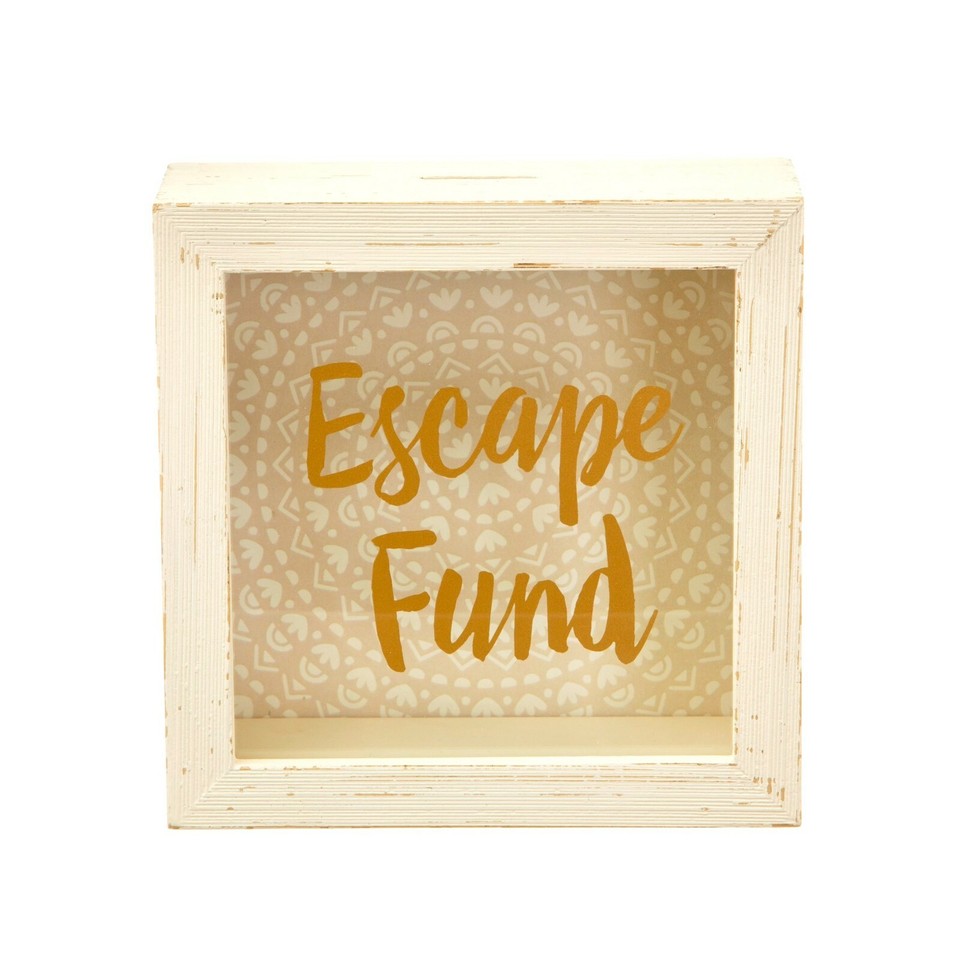 Wooden Money Box Frame Glass Coins Notes Savings Piggy Bank Ceramic ...