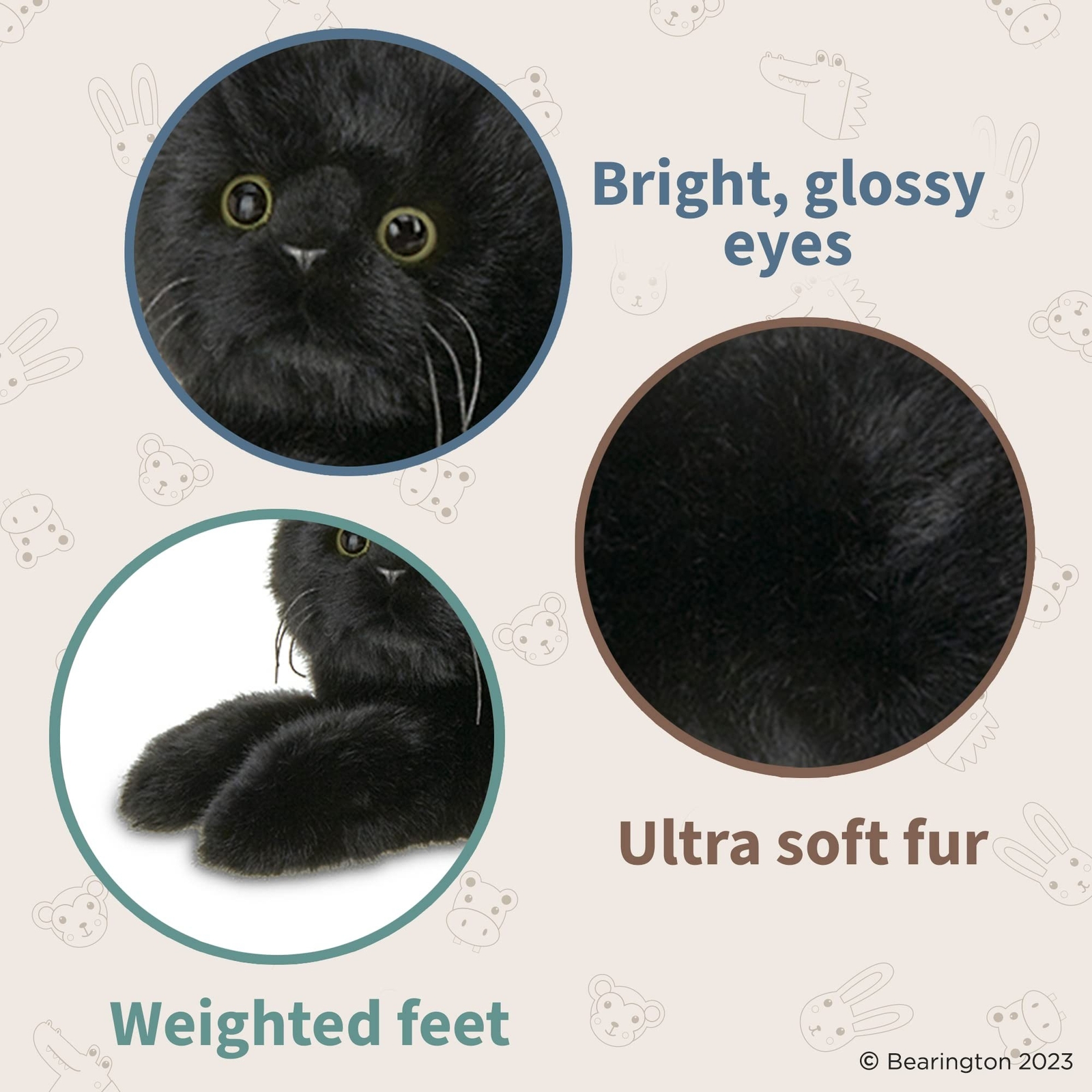 The Bearington Collection Plush Stuffed Animal Black Cat Kitten 15 Inch ...