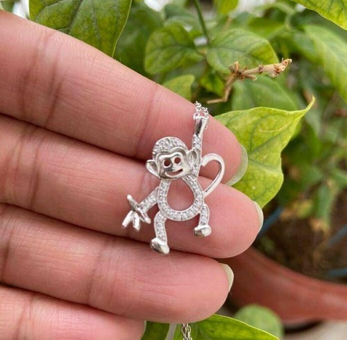 0.60Ct Round Cut Simulated Diamond Monkey Pendent 14K White Gold Plated ...