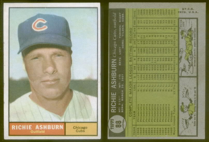 (17321) 1961 Topps 88 Richie Ashburn Cubs-EX | eBay