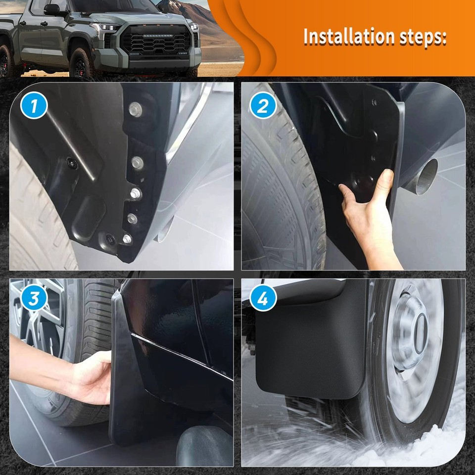 4x Mud Flaps Splash Guards Splashguards for Toyota Tundra 2022-2026 ...