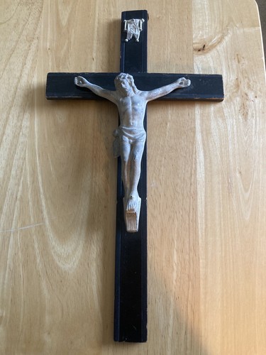 ANTQ VTG Crucifix 14+”Wood Cross w Metal Jesus Christ INRI Catholic ...