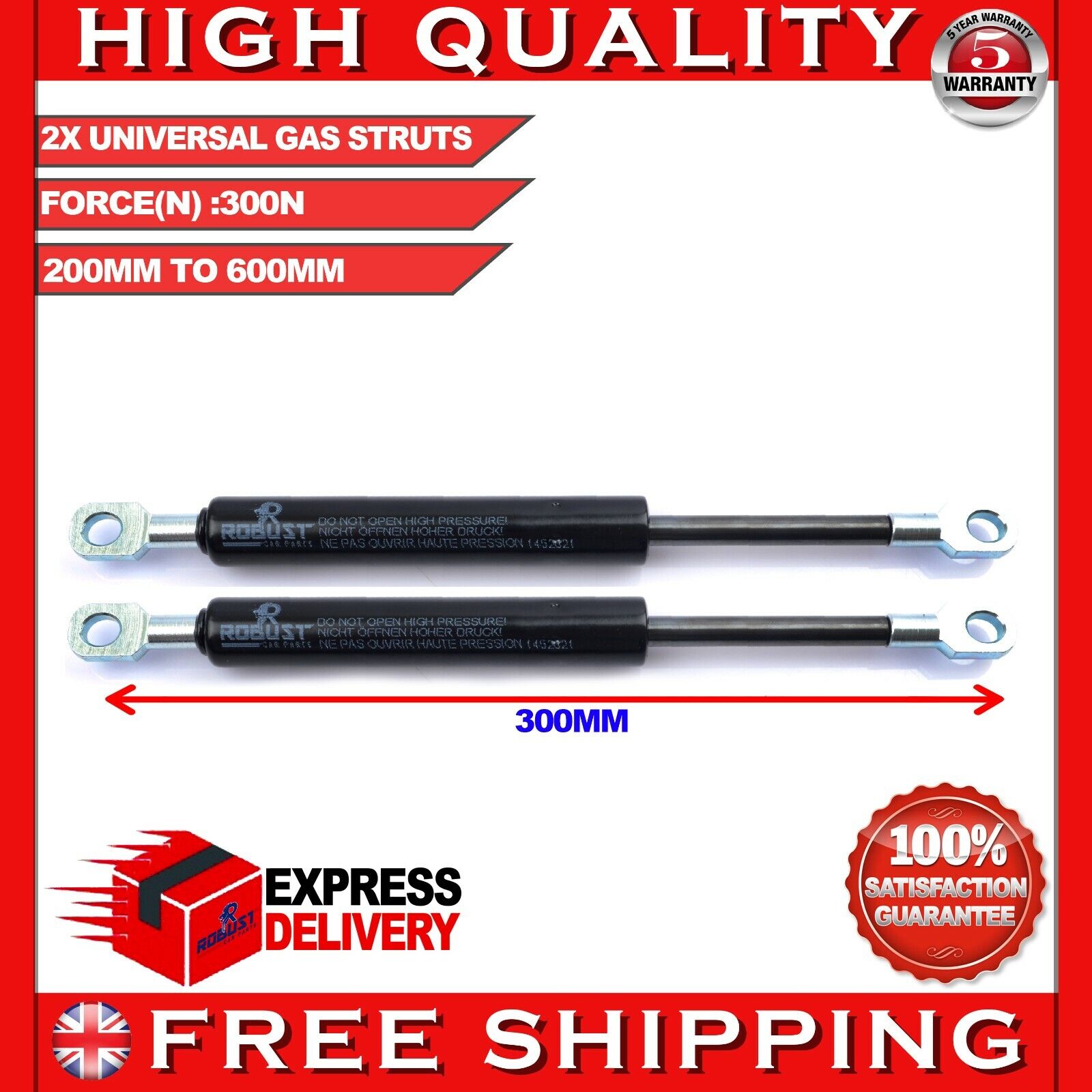 2x UNIVERSAL GAS STRUTS SPRINGS 300/350/400/450/500/550/600MM FORCE(N ...