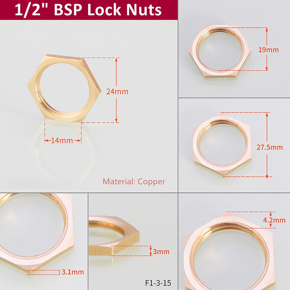 Brass Hex Lock Nut 1/8" 1/4" 3/8" 1/2" 3/4" 1" Lamp Making & Repair BSP ...