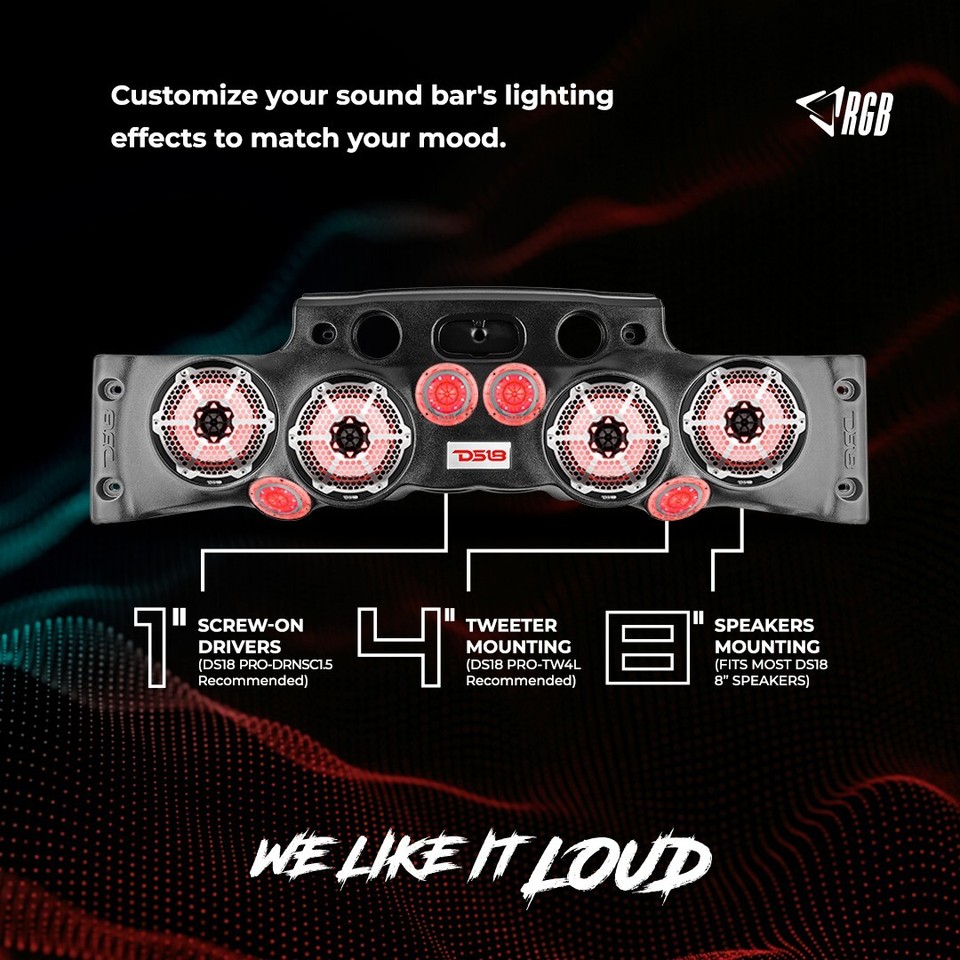 DS18 JK-SBAR/RD Overhead Sound Bar System for JK/JKU Jeeps Enclosure ...