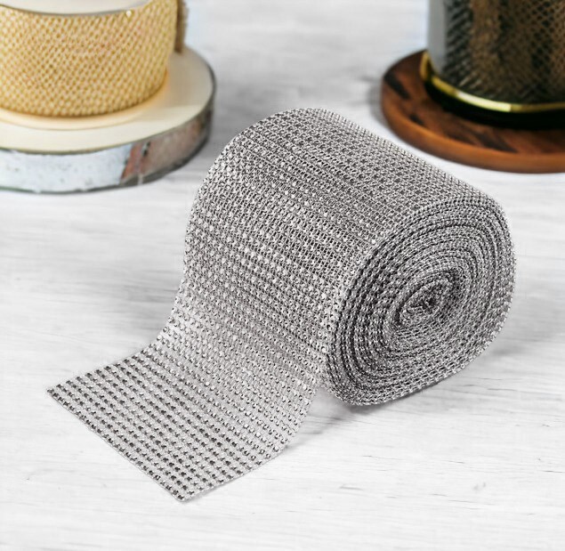 4.75" x 10 yards Silver DIAMOND MESH WRAP ROLL RHINESTONE BLING RIBBON ...