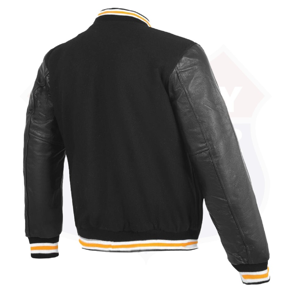 Leather Varsity Jacket Letterman Jacket Baseball Jacket Banded Collar ...