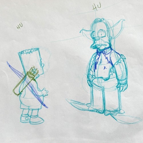 The Simpsons (Season 4) Bart & Krusty Original Production Drawing LOT ...