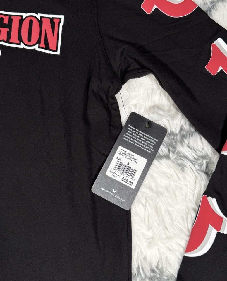 TRUE RELIGION Repeated 3D Horseshoe Long Sleeve Shirt Black Red Mens S ...
