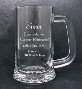 Personalised Retirement Glass Tankard, Loyal Service, Engraved Gift ...