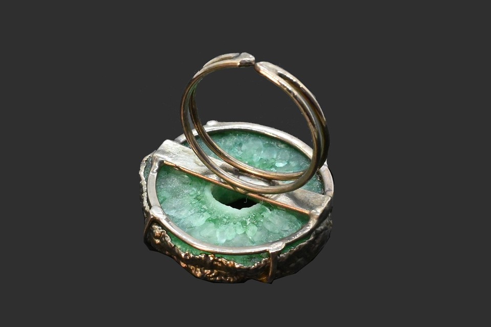 Rare 18K Black Plated Yellow Solar Druzy Adjustable Ring Overlay ...