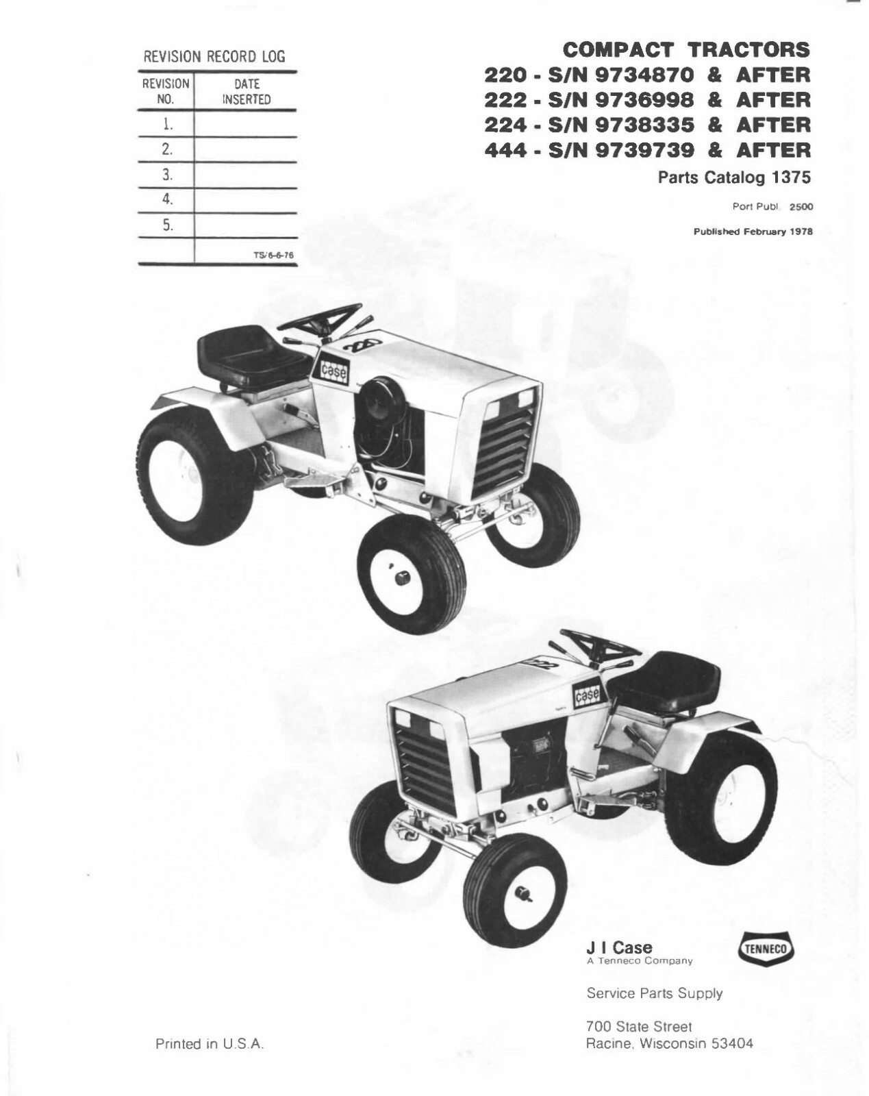 Tractor Service Parts Manual Fits 1978 Case 220 222 224 444 Compact ...