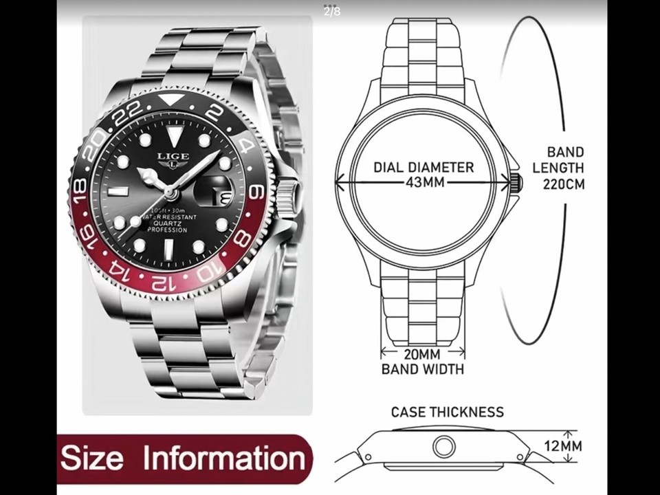 LIGE / Men's Black Dial Stainless Steel Coke Bezel GMT Lige Men's Watch ...