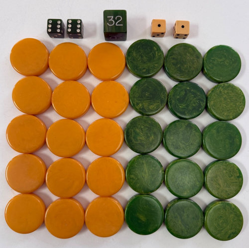 Full Set of Bakelite Backgammon Men with Cube and Dice, 43 x 12 mm | eBay