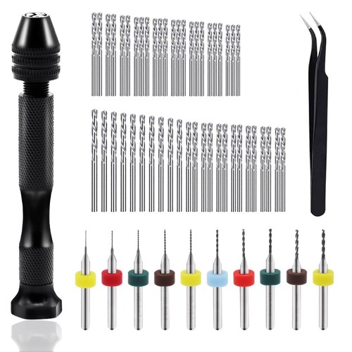 60PCS Pin Vise Hand Drill Set including Elbow Tweezers, 10PCS PCB Mini ...