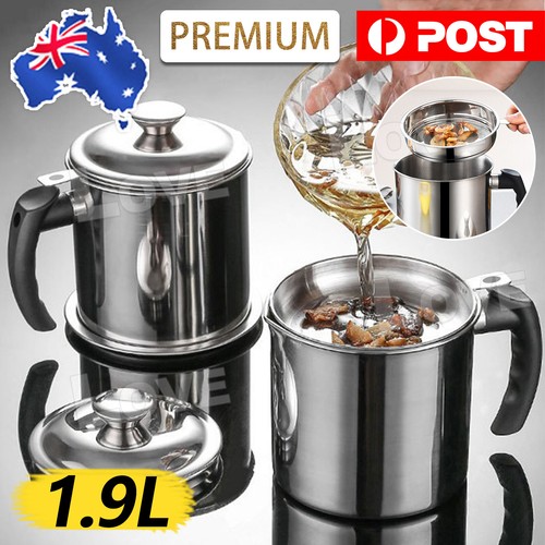 Stainless Steel Oil Strainer Dripping Container Fry Lard Pot Jug Strain ...
