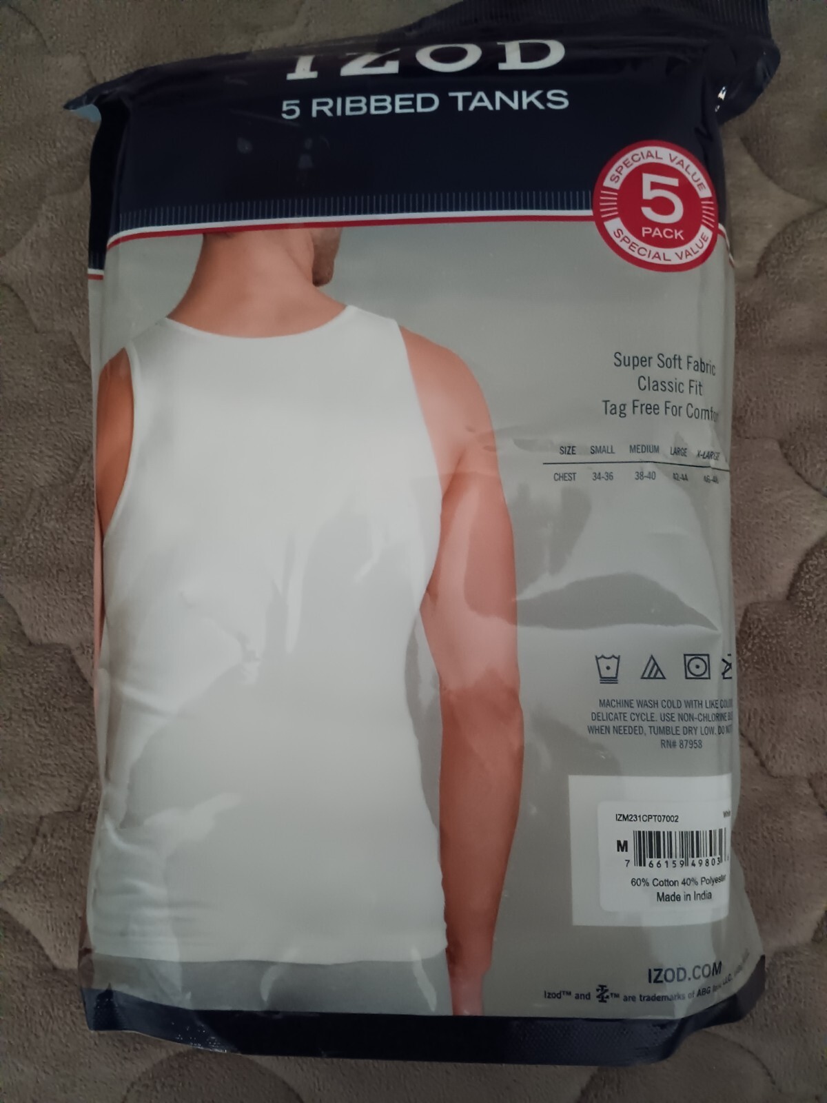 IZOD M 38 40 Men's 5 Pack Cotton Blend White Ribbed Tanks Shirts for ...