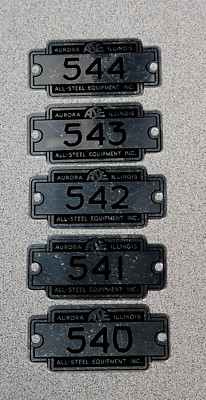 Lot of 5 Vintage Metal Locker Tag Numbers Plates Aurora IL All Steel ...