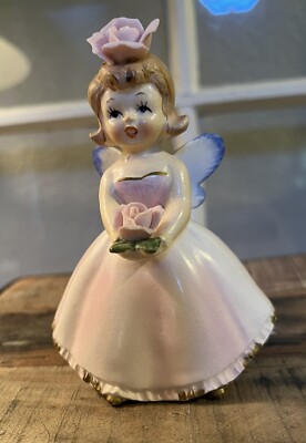 Vintage Lefton Porcelain Pink Angel Figurine with Roses Flower Girl | eBay