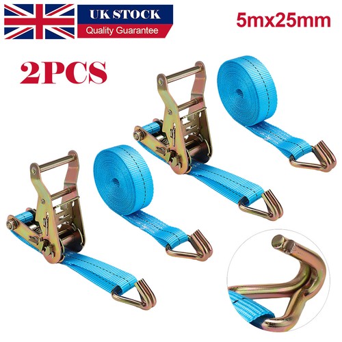 2*1500kg 25mm x 5m Heavy Duty Ratchet Straps Tie Down 1.5 Ton 1500 kg ...