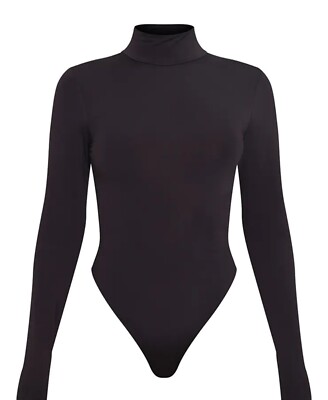 Pretty little Thing Basic Intense Black Slinky High Neck Long Sleeve ...